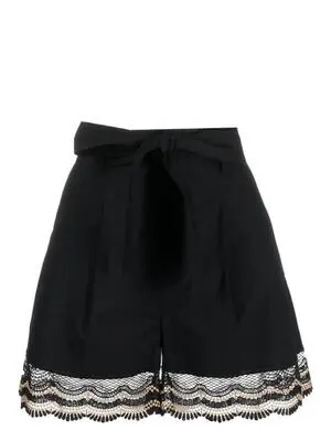 TWINSET Lace-trim Wide-leg Shorts - Black