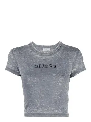 Guess Logo-print Cropped T-shirt - Black