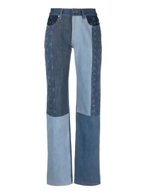 MARINE SERRE Straight-leg Patchwork Jeans - Blue