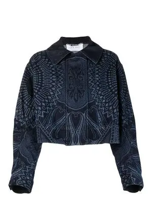 Alberta Ferretti Cropped Denim Jacket With Graphic Print - Blue