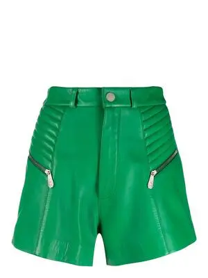 Philipp Plein Ribbed High-waist Leather Shorts - Green