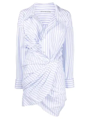 Alexander Wang Striped Asymmetric Shirt Dress - White