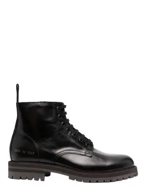 COMMON PROJECTS Number-motif Leather Combat Boots - Brown