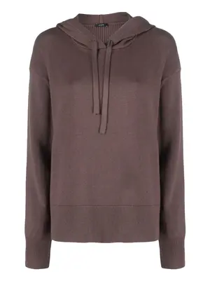JOSEPH Knitted Drawstring Hoodie - Brown