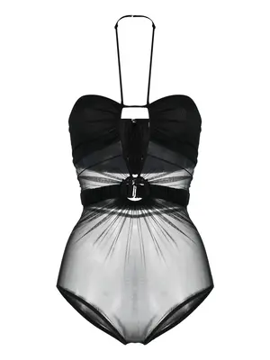 NENSI DOJAKA Sheer-panel Halterneck Bodysuit - Black