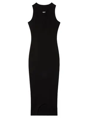 Off-White Ribbed Sleeveless Midi Dress - Black