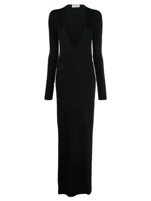 Saint Laurent Plunge-neck Maxi Dress - Black