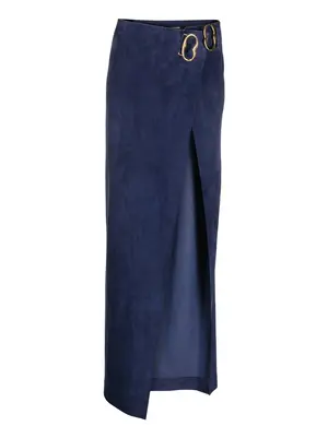 Bally Suede Maxi Wrap Skirt - Blue