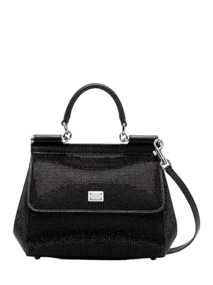 Dolce & Gabbana Sicily Rhinestone Shoulder Bag - Black