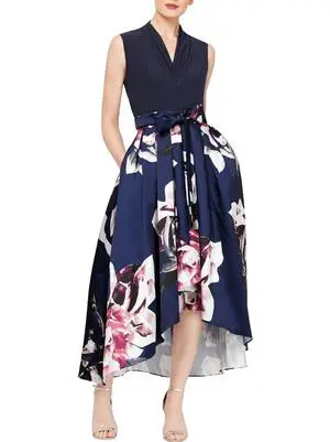 SLNY SLNY Floral Pleated High-Low Dress