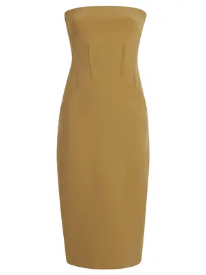 Another Tomorrow Doppio Structured Wool Midi Dress - Hazelnut