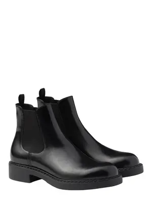 Prada Brushed Leather Chelsea Boots - Black