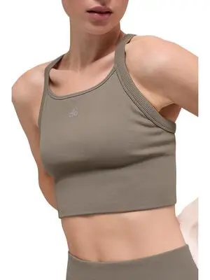 Alo Yoga Seamless Ribbed Favorite Bra Tank Top - Light Cocoa