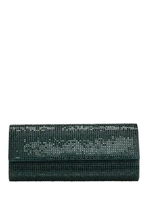 Judith Leiber Perry Beaded Crystal Clutch Bag Silver Emerald