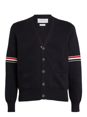 Thom Browne Cotton V-Neck Cardigan Navy