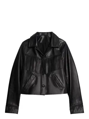 Ami Tasselled Leather Jacket - Black