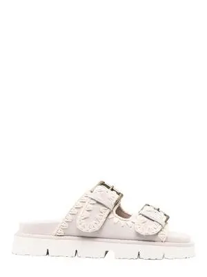 Mou Mou Whipstitch-Trim Calf Suede Slides Grey
