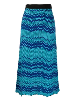 WALES BONNER Palm Zigzag Pattern Midi Skirt - Blue