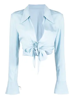 SYSTEM Tie-fastening Cropped Blouse - Blue