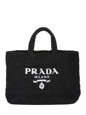 Prada Raffia Tote Bag - Black
