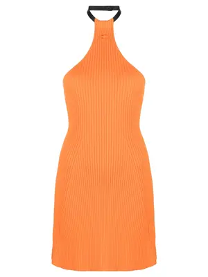 COURREGES Halterneck Ribbed-knit Minidress - Orange