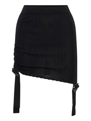 DION LEE Gathered Ribbed-knit Miniskirt - Black