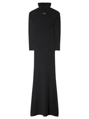 Off-White Floral-appliqué Hooded Maxi Dress - Black