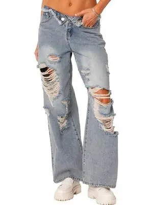 EDIKTED EDIKTED Foldover Low Rise Boyfriend Jeans