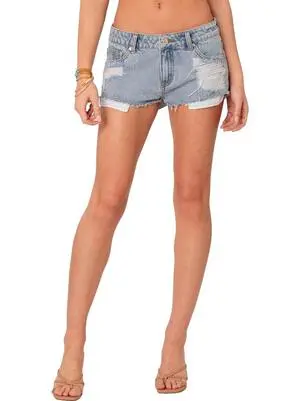 EDIKTED EDIKTED Devin Low Rise Denim Shorts Light-blue