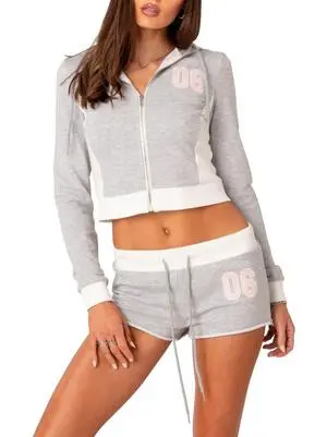 EDIKTED Pat Appliqué Zip-up Hoodie - Gray-melange