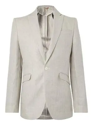 FAVOURBROOK Dawlish Ebury Slim-fit Herringbone Linen Suit Jacket - Gray