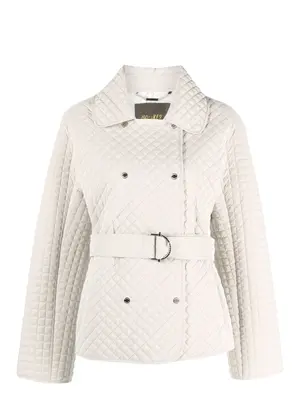 MOORER Diamond-quilted Belted Jacket - Grey