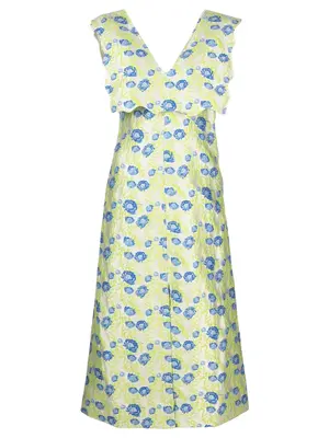 GANNI Jacquard-patterned V-neck Dress - Green
