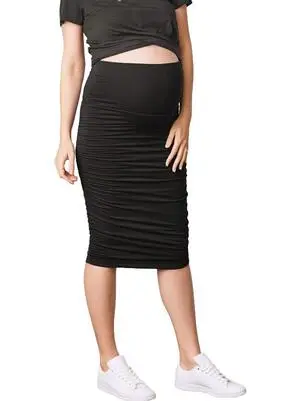 ANGEL MATERNITY Ruched Midi Skirt - Black