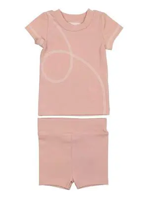 MANIÈRE Spiral Stitch Cotton Knit T-shirt & Shorts Set - Pale Pink