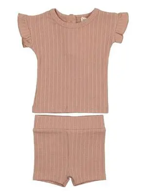 MANIÈRE Ribbed Knit T-shirt And Shorts Set - Mauve