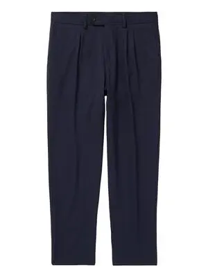 Mr P. Tapered Pleated Woven Trousers - Blue