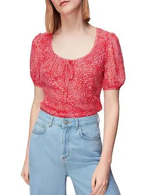 Whistles Diagonal Leopard Print Puff Sleeve Top - Red/multi