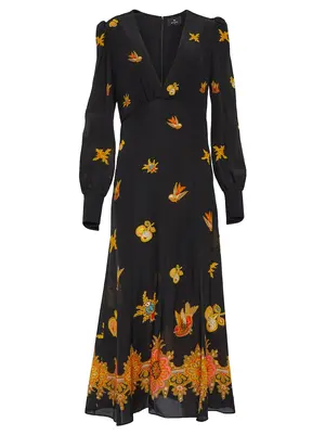 Etro Printed Silk Crêpe De Chine Midi Dress - Black