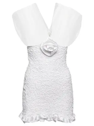 Alessandra Rich Textured Silk Minidress - White