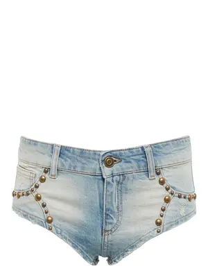 Blumarine Embellished Denim Shorts - Blue