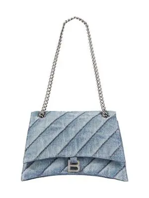 Balenciaga Crush Medium Denim Shoulder Bag - Blue