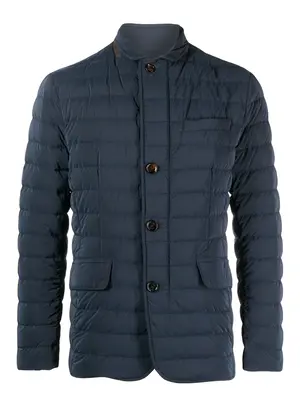 MOORER Quilted-finish Buttoned-up Coat - Blue