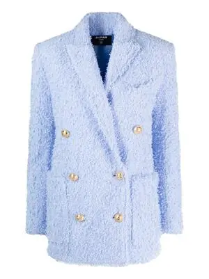 Balmain Oversized Double-breasted Tweed Blazer - Blue