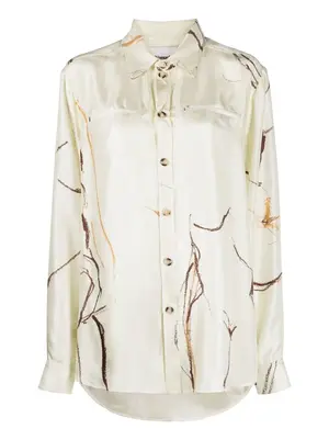 Nanushka Oversized Printed Silk Shirt - Neutrals