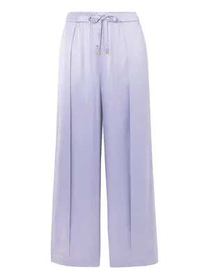 Loewe Anagram Pleated Embroidered Silk-satin Pants - Purple