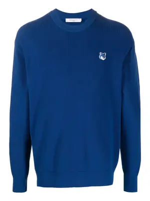 Maison Kitsuné Logo-patch Knit Jumper - Blue