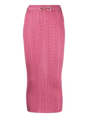 Alessandra Rich Embellished Knitted Midi Skirt - Pink
