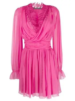 Alberta Ferretti Ramage Lace Silk Mini Dress - Pink