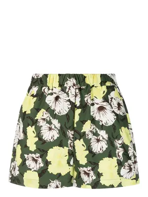 MSGM Floral-print Cotton Shorts - Green